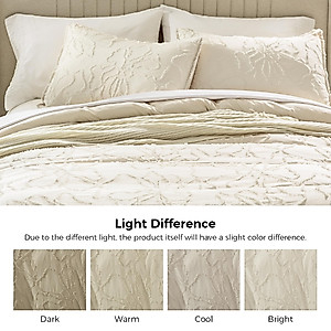 TINA'S HOME Duvet Cover Full Size - Tufted Boho Duvet Cover Set for All Season, 2PCS- 1 Beige Washed Microfiber Duvet Cover with Zipper and 2 Pillow Shams, Farmhouse Bedding Comforter Cover Set