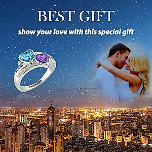 LanM Mothers Day Gifts Mothers Ring with 2 Birthstones Sterling Silver Personalized Mom Ring Custom 2 Name Promise Rings for Women Mothers Day Ring Jewelry for Mom Grandmother