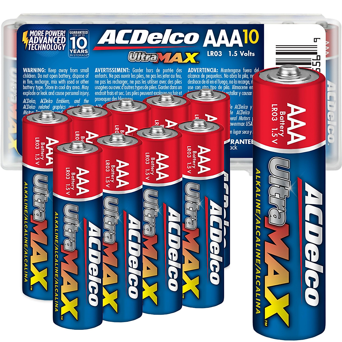 ACDelco UltraMAX 10-Count AAA Batteries, Alkaline Battery with Advanced Technology, 10-Year Shelf Life, Recloseable Packaging