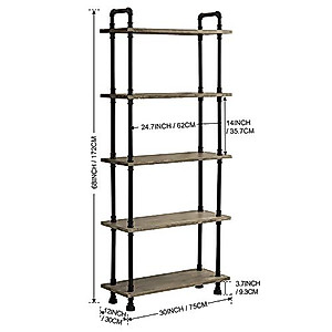 ivinta Industrial Bookshelf Metal Bookcase, Storage Shelf Plant Shelf Vintage Kitchen Shelves, Farmhouse Etagere Heavy Duty Display Shelf Wide Modern Open Pipe Book Case (5-Tier)