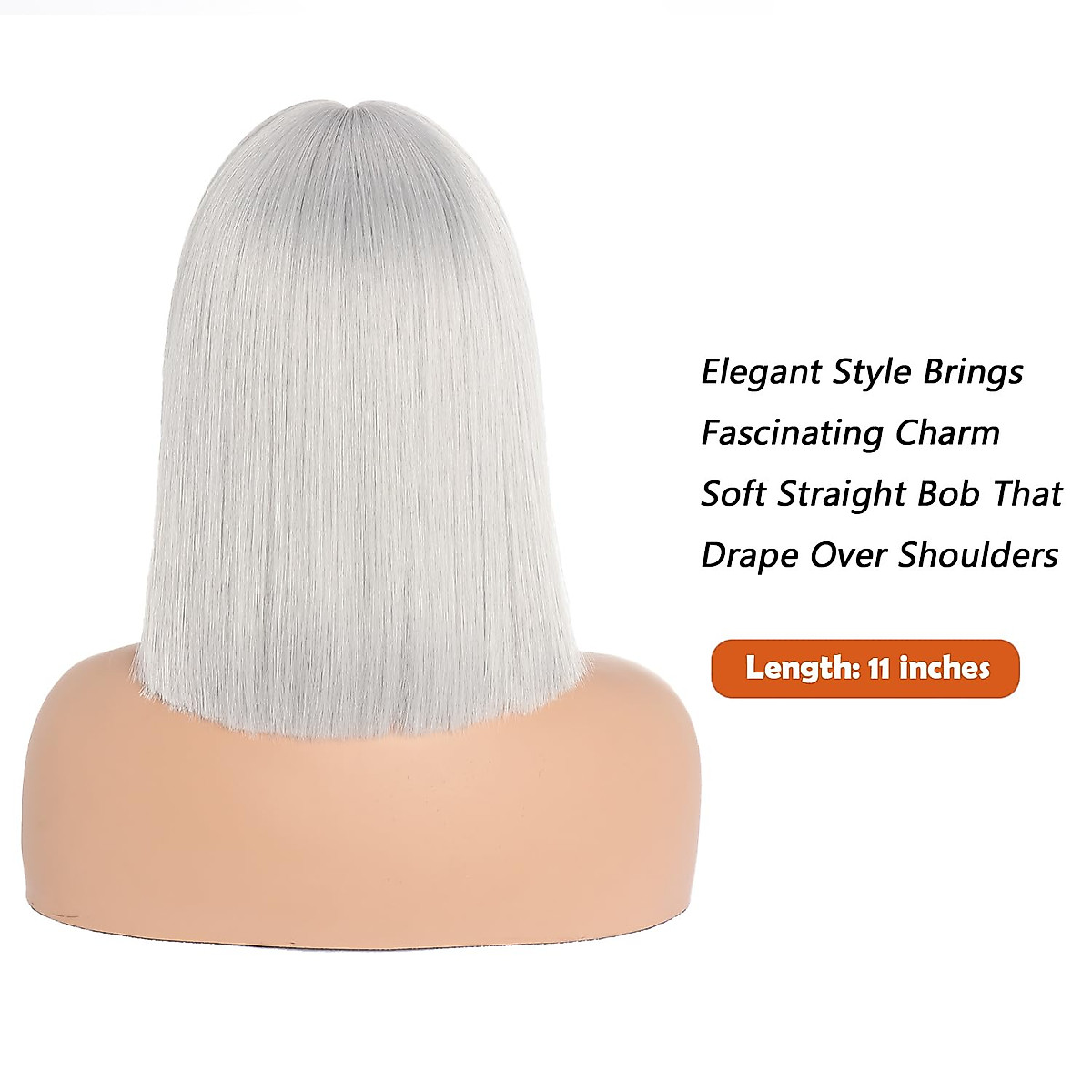 BESTUNG Short Silver Bob Wigs with Bangs,Short Straight Bob Silver Wigs for Women Hair Bob Cut Wig Shoulder Length Wig,Natural Looking Cosplay Daily Party Wig Halloween(12Inch)