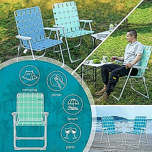 #WEJOY Anti-tip Over Folding Webbed Lawn Chair, Oversized 17-in High Beach Chair for Adults Heavy Duty,Aluminum High Seat Camping Chair for Elder Outdoor Garden Park Backyard(Cyan/Grey)