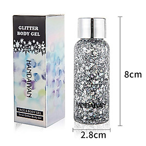 Mermaid Sequins Body Glitter Gel, Make Up Long Lasting Glitter for Body Face Hair Eyeshadow, Music Festival Party Carnival Long Lasting Face Glitter, No Glue Needed and Easy to Remove. (Green)