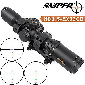Sniper ND1.5-5X33CB Crossbow Scope 300~450 FPS, 20-100 Yards, R/G/B Illuminated Rifle Scope