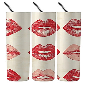 Medpol lipstick kisses valentines insulated tumblers coffee cup Gift，lipstick kisses valentines Drinking Glasses-Tea Cup-Coffee Mug tumbler with lid and straw 20 oz insulated tumbler cups