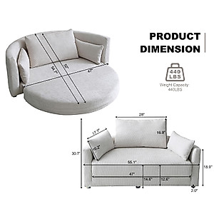 Taiweny Convertible Chair Bed Sleeper, Round Fold Out Chair Bed Folding Sofa Bed, Folding Chair Bed Foldable Sleeper Sofa for Living Room Apartment, 55" W, Beige