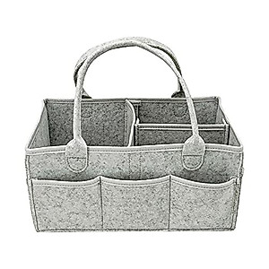 WSLCN Diaper Caddy Organizer Nursery Storage Wipes Bag Nappy Organizer Container Foldable Portable Car Travel Organizer for Changing Nappy Storage Basket Grey 34 * 24 * 18cm