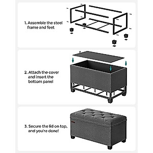 SONGMICS Storage Ottoman Bench, Foot Rest with Legs, 15.7 x 30 x 15.7 Inches, End of Bed Bench, Storage Chest, Load up to 660 lb, for Living Room, Bedroom, Entryway, Dark Grey ULSF068G01