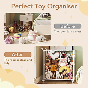 BBLIKE Stuffed Animal Storage - Zoo Stuffed Animal Net with Wheels, Save Space Toy Storage Organizer, Vertical Stuffed Animal Holder for Kids Room, Playroom, Nursery（White ）