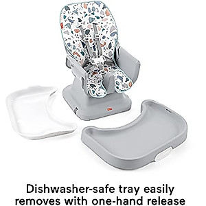Fisher-Price Baby to Toddler High Chair SpaceSaver Simple Clean Portable Dining Seat & Booster with Washable Deep Tray & Liner, Pacific Pebble