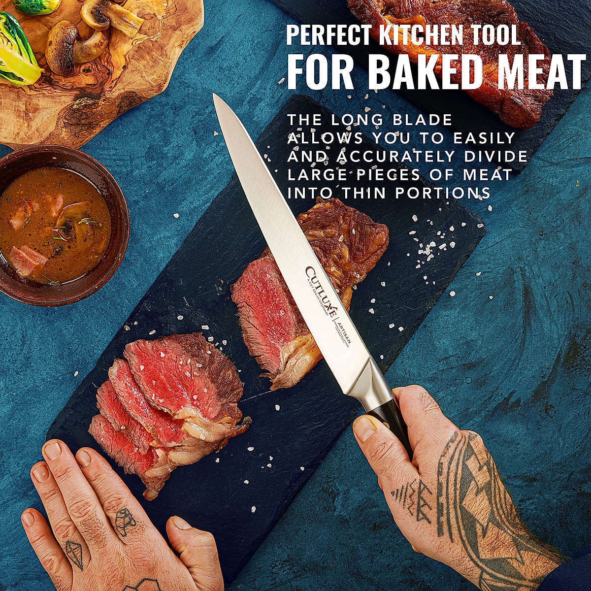 Cutluxe Meat Carving Knife – 9" Turkey Carving Knife – Razor Sharp & Full Tang – High Carbon German Steel – Ergonomic Handle Design – Artisan Series