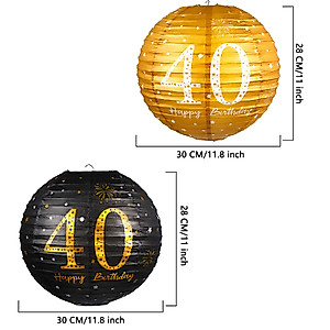 6 Pieces Birthday Party Decorations Hanging Paper Lanterns Black Gold Glittery Anniversary Party Birthday Sign Decorations for Men Women Teen Birthday Party Decorations Supplies (40th Style)