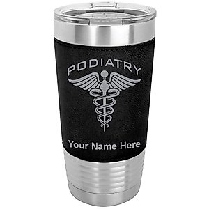 LaserGram 20oz Vacuum Insulated Tumbler Mug, Podiatry, Personalized Engraving Included (Faux Leather, Black)