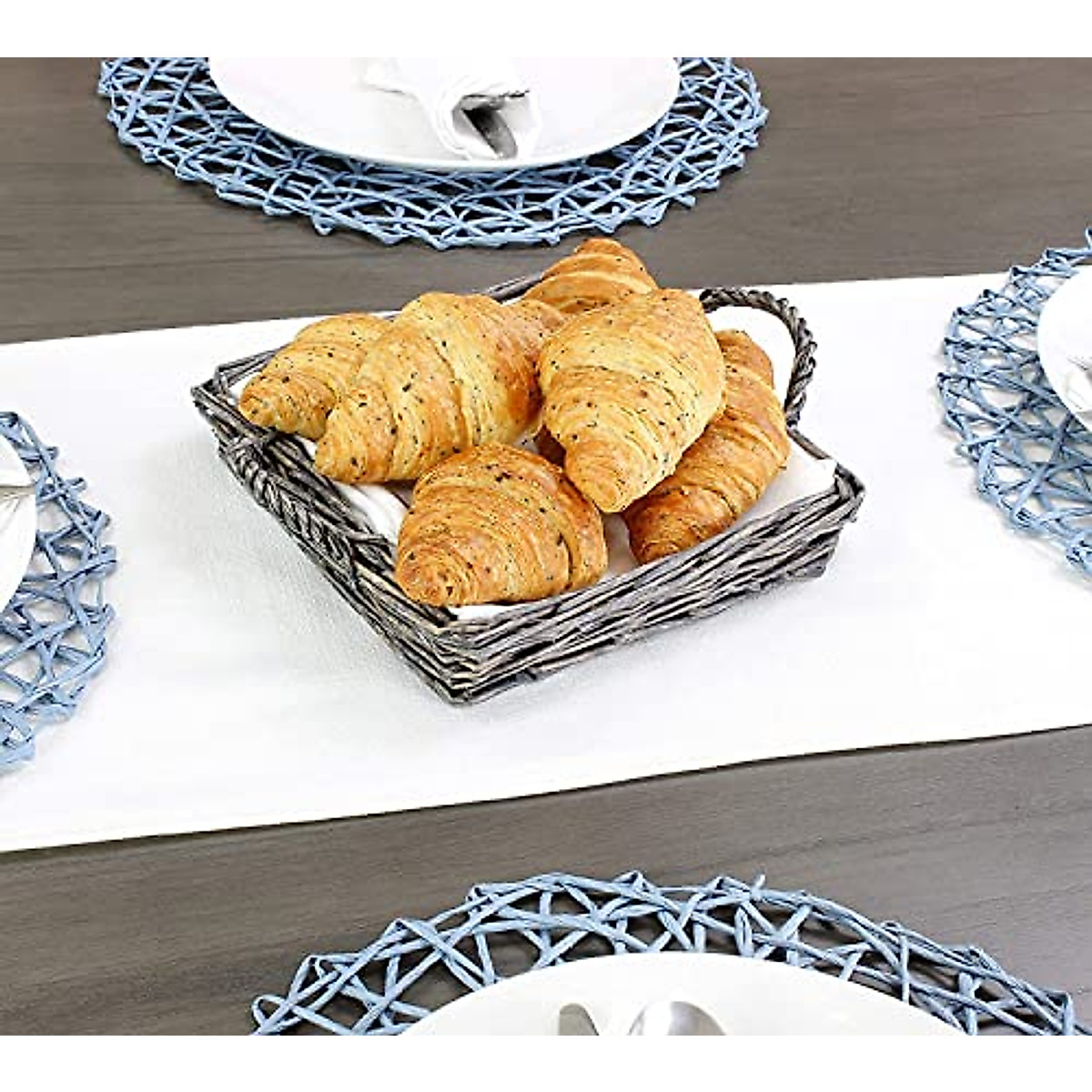 AuldHome Rustic Willow Basket Trays, Set of 3 (Square, Gray Washed); Natural Wicker Decorative Farmhouse Trays