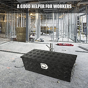 confote 30" Heavy Duty Aluminum Stripes Plated Tool Box Pick Up Truck Bed RV Trailer Toolbox Waterproof Square Storage Organizer with Side Handle, Lock with Keys -30"x 13"x 10"，Black