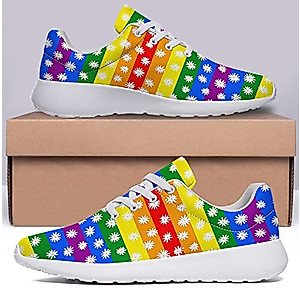 Gay Pride Shoes LGBT Unisex Running Shoe Athletic Casual Tennis Rainbow Sneakers Gift for LGBTQ Support White Size 13