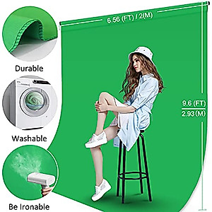 Heysliy 6.5 X 9.6 FT Green Screen Backdrop Kit with 6.5 X 6.5 FT Portable Backdrop Support Stand, Greenscreen Kit Stand with Green Cloth and 4 Spring Clamps, for Photoshoot Streaming Zoom Gaming