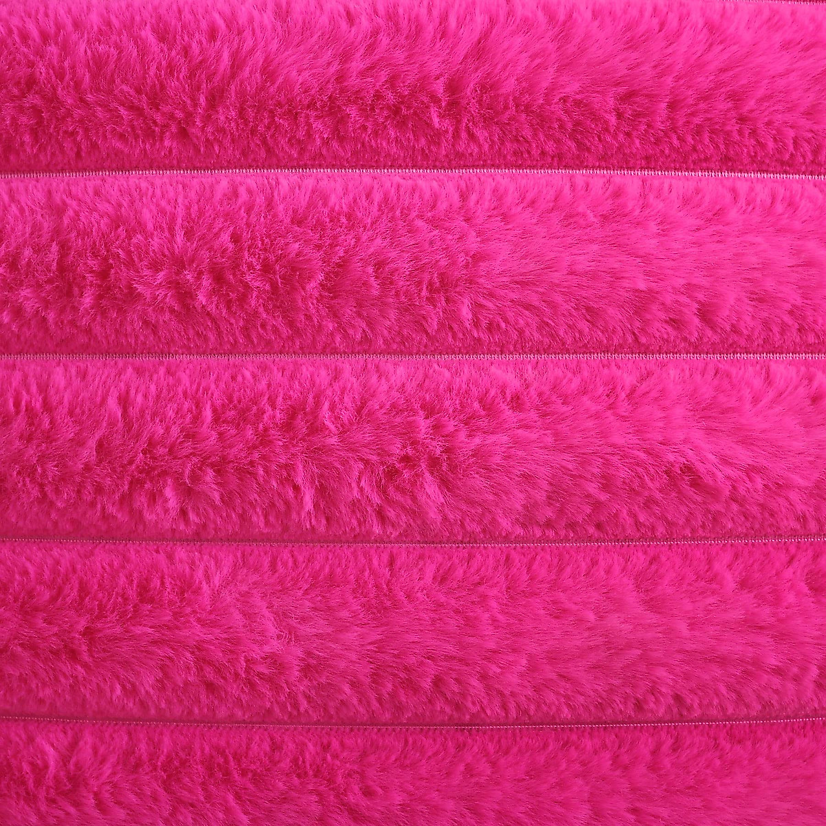 FUTEI Hot Pink Striped Decorative Throw Pillow Covers 18x18 Inch Set of 2,Square Spring Decorations Couch Pillow Case,Soft Cozy Faux Rabbit Fur & Velvet Back,Modern Home Decor for Bed