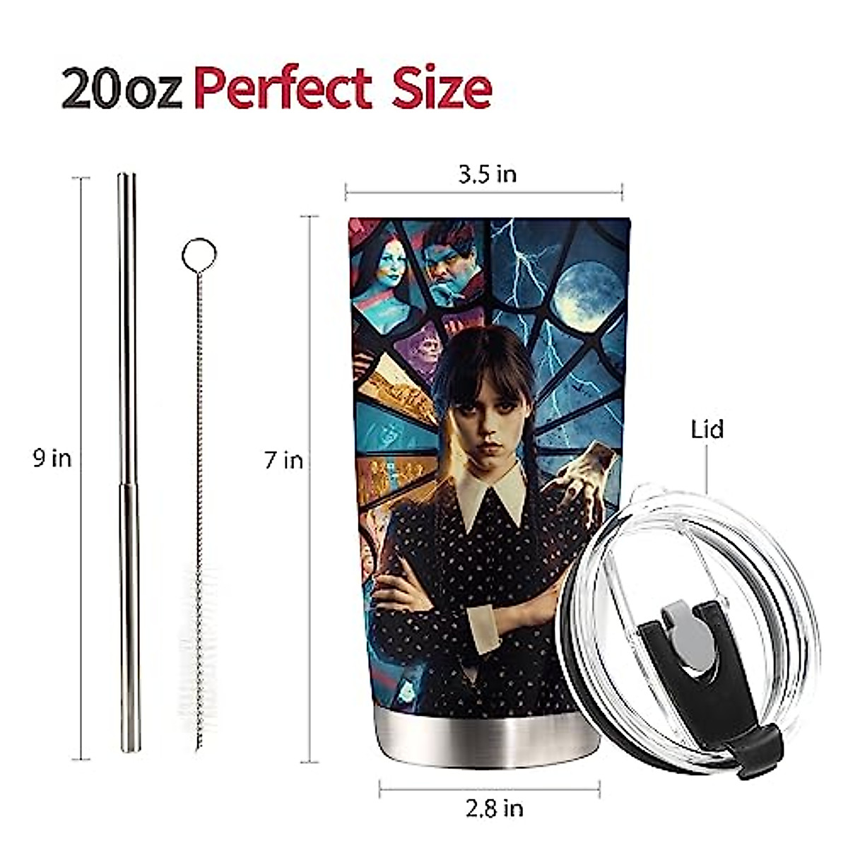 Insulated Stainless Steel Tumbler Cup 20oz with Lid,Straws Double Wall Vacuum Reusable Travel Mugs for Hot/Iced Coffee Tea Wine