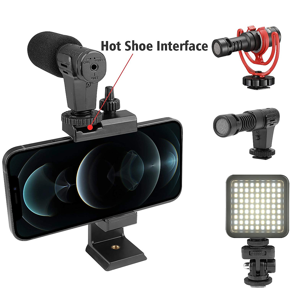 Phone Vlogging Holder,Cell Phone Camera Handle Grip Stabilizer,Ergonomic Phone Video Stabilizer,Handheld Selfie Stick Smartphone Holder with Cold Shoe Mount for Mic/Flash Light,with Wrist Strap