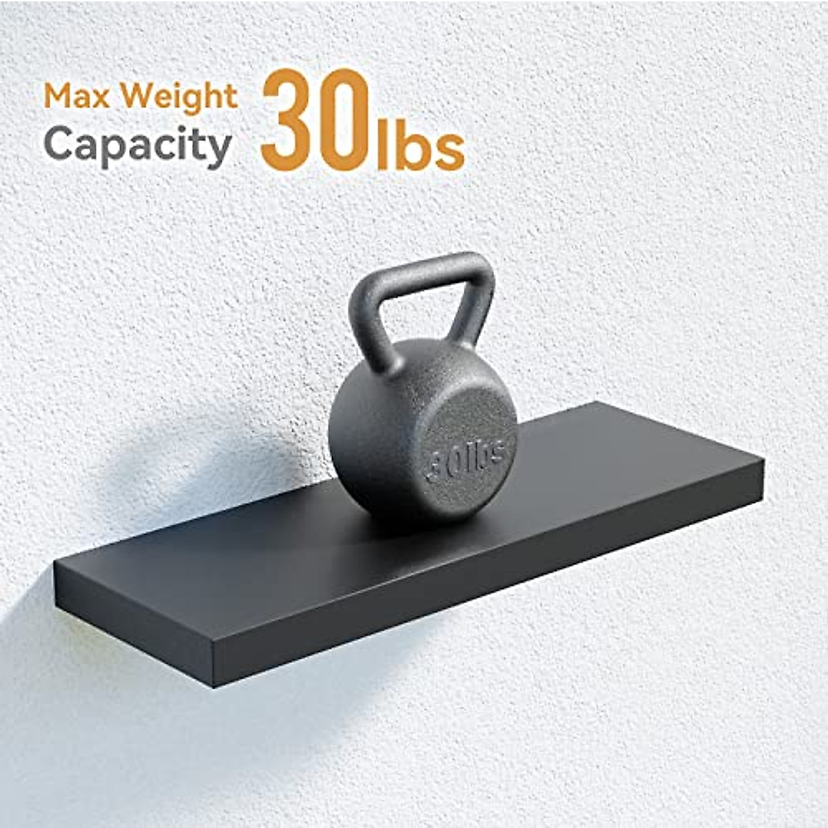 Boswillon 4 Sets Black Floating Shelves with Invisible Brackets,Modern Shelf for Bedroom,Bathroom, Kitchen Wall Decor – Black