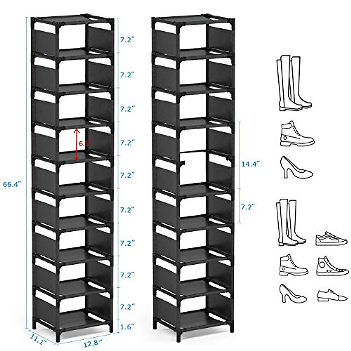 isightguard Narrow Shoe Rack, 10 Tier Vertical Shoe Rack for Closet Entryway Tall Slim Shoe Rack for Small Spaces Shinky Shoe Organizer Space Saving Corner Shoe Shelf Shoe Tower