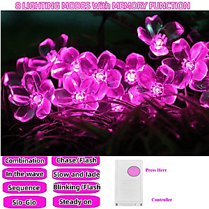 FULLBELL Valentines Day Decorations Pink Lights Cherry Blossom Lights Flower String Lights 33 Feet 100LED 8 Modes Wedding Party Indoor Flower Lights Bedroom Birthday Pink Room Decor (Pink)