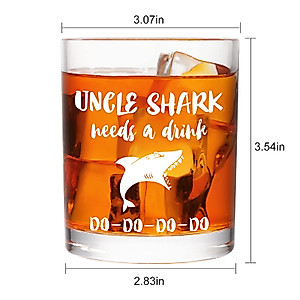 DAZLUTE Uncle Gifts from Niece, Funny Uncle Shark Whiskey Glass, Father’s Day Gifts Birthday Present Christmas Gifts for uncle Brother Cousin, 10Oz Old Fashioned Glass