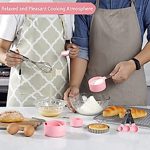 Measuring Cups and Spoons Set of Huygens Kitchen Gadgets 10 Pieces, Stackable Stainless Steel Handle Measuring Cups for Measuring Dry and Liquid Ingredient (Pink)