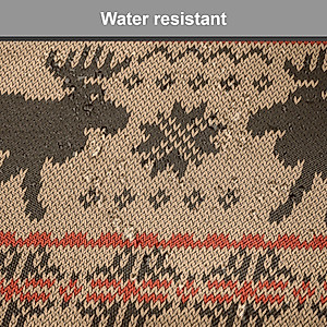 Lunarable Cabin Chair Cushion Pads Set of 4, Knitted Swatch Deers and Snowflakes Classical Country Plaid Digital, Anti-Slip Seat Padding for Kitchen & Patio, 16"x16", Brown Vermilion Ivory