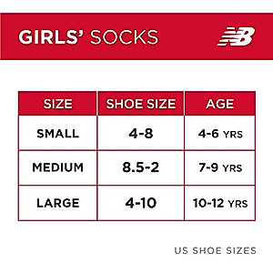 New Balance Girls' Athletic Low Cut Socks with Reinforced Heel and Toe (8 Pack), Size Medium, Pure White