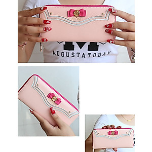 YaJaMa Sailor Moon Kawaii Women Wallet PU Leather Long Credit Card Case Holder Cellphone Pouch Girls Zipper Coins Purse (Pink)