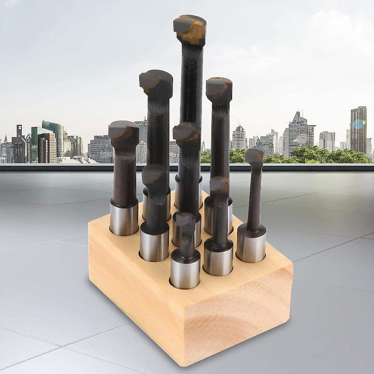 9pcs 3/8" Round Shank Boring Bar Set High Speed Steel Boring Bar Carbide Tipped Bars Lathe Tools