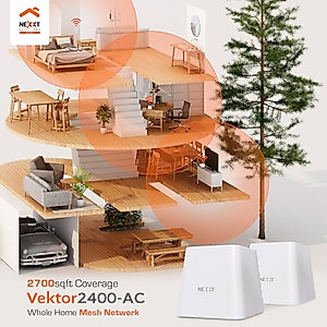 NEXXT 2400AC Mesh WiFi Router Wi-Fi 2-Node, Whole Home 2700sqft Seamless Coverage, Replaces Wi-Fi Router and Extender High-Performance Wi-Fi Network Booster, 1 Router + 1 Extender
