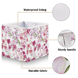 Kigai Pink Purple Flowers Cube Storage Bins - 11x11x11 in Large Foldable Cubes Organizer Storage Basket for Home Office, Nursery, Shelf, Closet