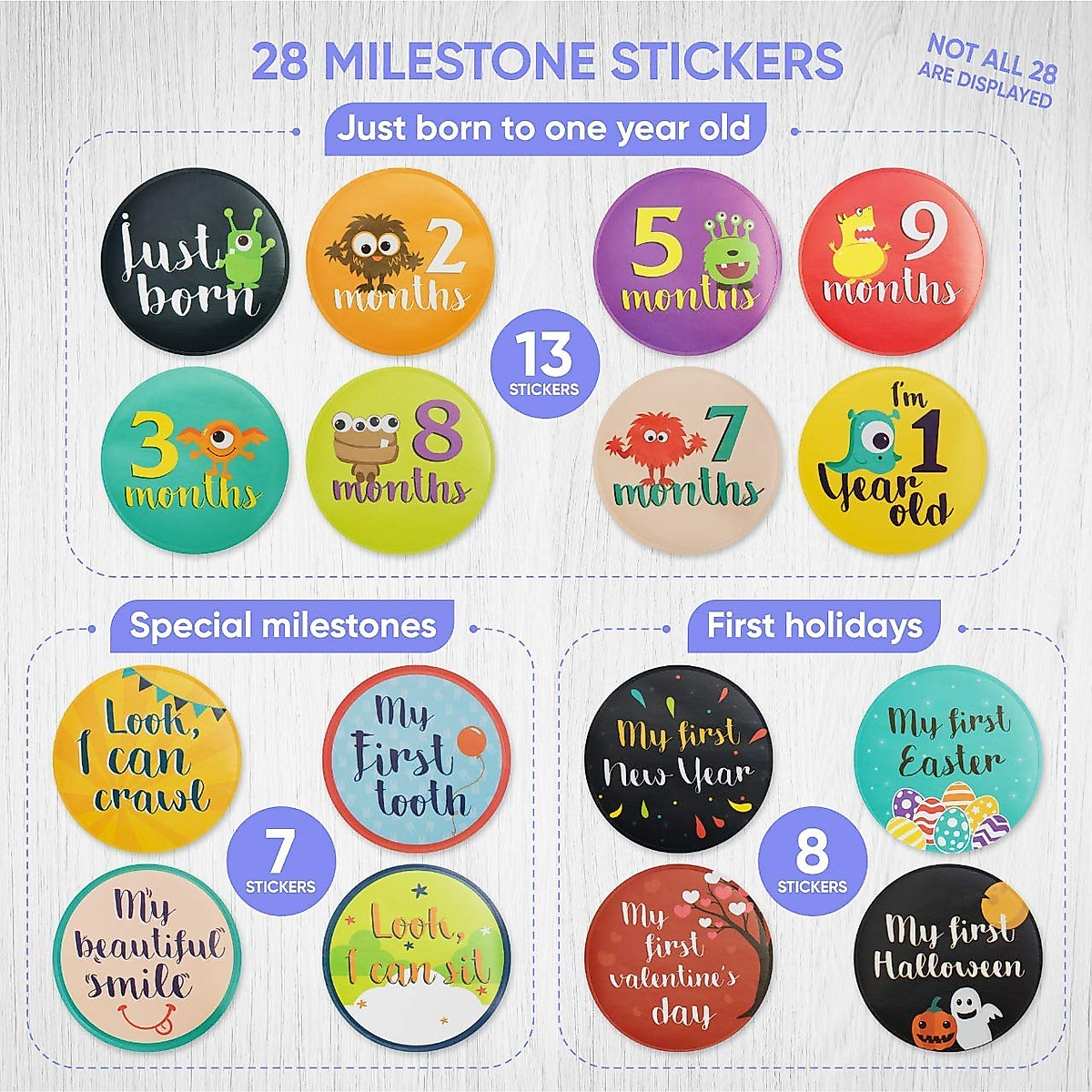 Baby Memory Book + Large & Small Clean-Touch Ink Pad + 28 Monthly & Milestone Stickers. The Perfect Newborn Bundle for A New Mom by Tiny Gifts