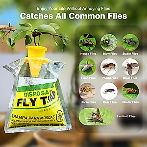 8 Pack Outdoor Hanging Fly Traps, Disposable Flies Killer Trap Bag Catcher with Natural Attractant Bait Bug Catcher and Flying Insect Trap for Outdoor Family Farm Park Orchard Garden