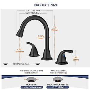 Phiestina Pull Down Sprayer Matte Black 8 Inch 3 Hole Bathroom Sink Faucet, 2 Handles Widespread Pull Out Bathroom Faucet, with Pop Up Drain and Water Supply Line,BF04008-B11-MB