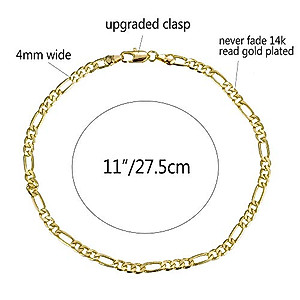 kelistom Gold Anklet Bracelets for Women Men 14K White Gold Plated Cuban Link Herringbone Paperclip Figaro Chain Ankle Bracelets for Women