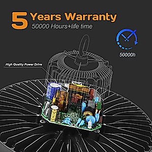 ICEKO KN [2-Pack] UFO LED High Bay Lights,LED Shop Light 150W/21000LM/6000K/(Eqv.400W HID),with Hanging Chain,Safe Rope,6ft Power Cable&Plug,for Barn,Garage,Warehouse,Basement,Workshop,Wet Location