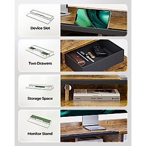 Marsail Electric Standing Desk with Dual Drawers, 55 x 24 Inches Height Adjustable Desk with Storage Shelf, Sit Stand Desk with 4 Memory Preset, 2 Hooks, Stand Up Desk for Home Office, Rustic Brown