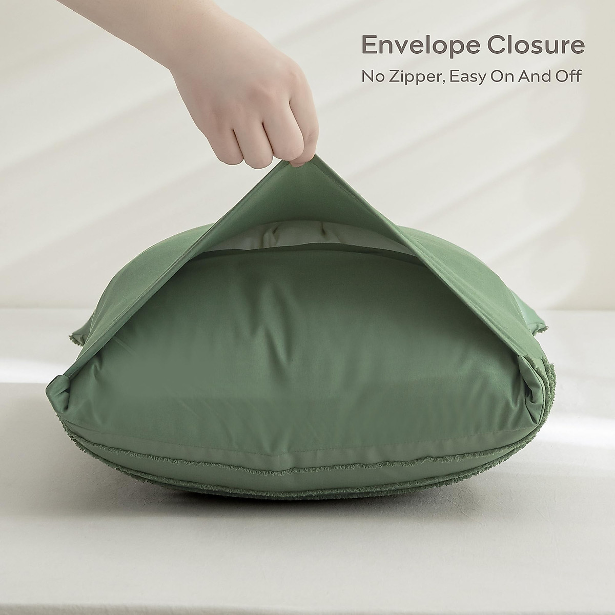 JELLYMONI 2 Pack Green Pillowcases Standard Size, Soft Microfiber Striped Tufted Pillow Covers with Envelope Closure (Pillows are not Included)