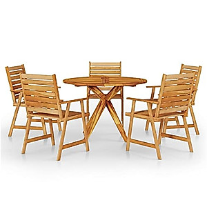 Camerina 6 Piece Patio Dining Set Outdoor Dining Table Set Patio Table and Chairs Set Outdoor Patio Dining Set Solid Wood Acacia