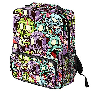 LORVIES Cartoon Zombie Heads School Bag for Student Bookbag Women Travel Backpack Casual Daypack Travel Hiking Camping