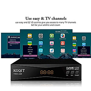 Koqit V5H H.265 Free To Air FTA Satellite Receiver DVB-S2 Satellite TV Receiver HEVC DVB S2 Galaxy 19 Receivers Sat DVB Finder Meecast Biss PVU YouTube TV Decoder DVB2IP Box