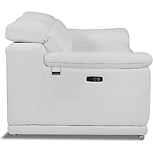 Blackjack Furniture Lorenzo Mid Century Modern Italian Leather Living Room Power Reclining, Loveseat, 72", White
