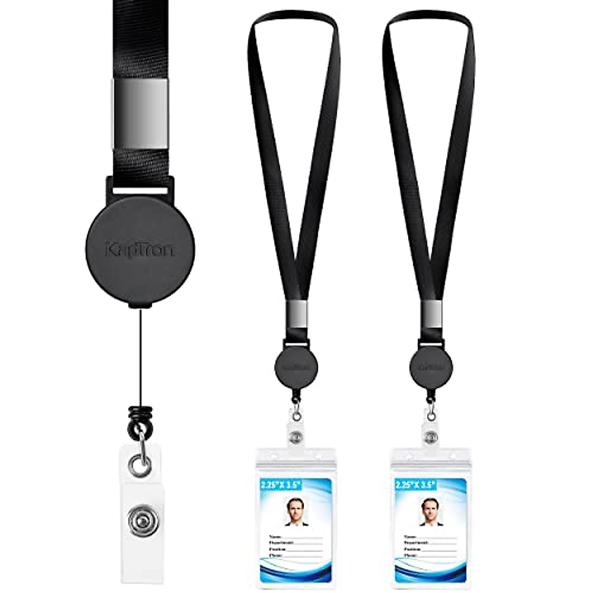 Lanyard with ID Holder (2 Pack) 20 inch Flat Polyester ID Lanyard with Retractable Badge Reel and Vertical Name Badge Holder for Offices ID, School ID, Driver Licence (2)