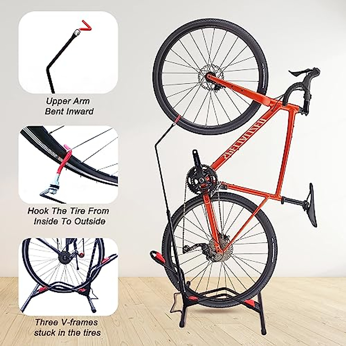 JAPUSOON Upright Bike Stand, Adjustable Vertical Bike Rack for Indoor Bike Storage - Garage & Home, Space-Saving Vertical & Horizontal Bike Rack Garage, Fit Most 20''-29'' Bike