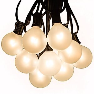 Hometown Evolution, Inc. White Pearl Outdoor Patio Globe String Lights (25 Foot, G50 White Pearl 2" Bulbs +1 Free Spare - Black Wire)