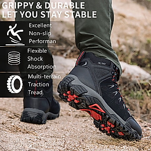 SHULOOK Men's Waterproof Hiking Boots Non-Slip Lightweight Outdoor Mid Top Ankle Boot Breathable Hiker Work Trekking Shoes